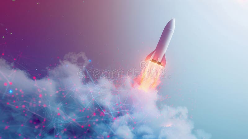 Rocket Launch with Colorful Smoke, Technology and Innovation Concept ...