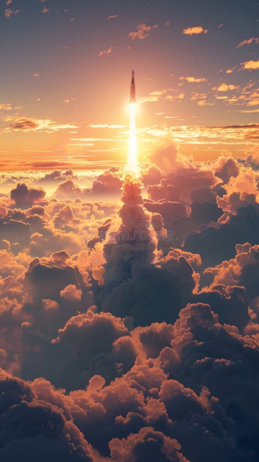 Rocket Launch through Colorful Sunset Clouds Stock Photo - Image of ...