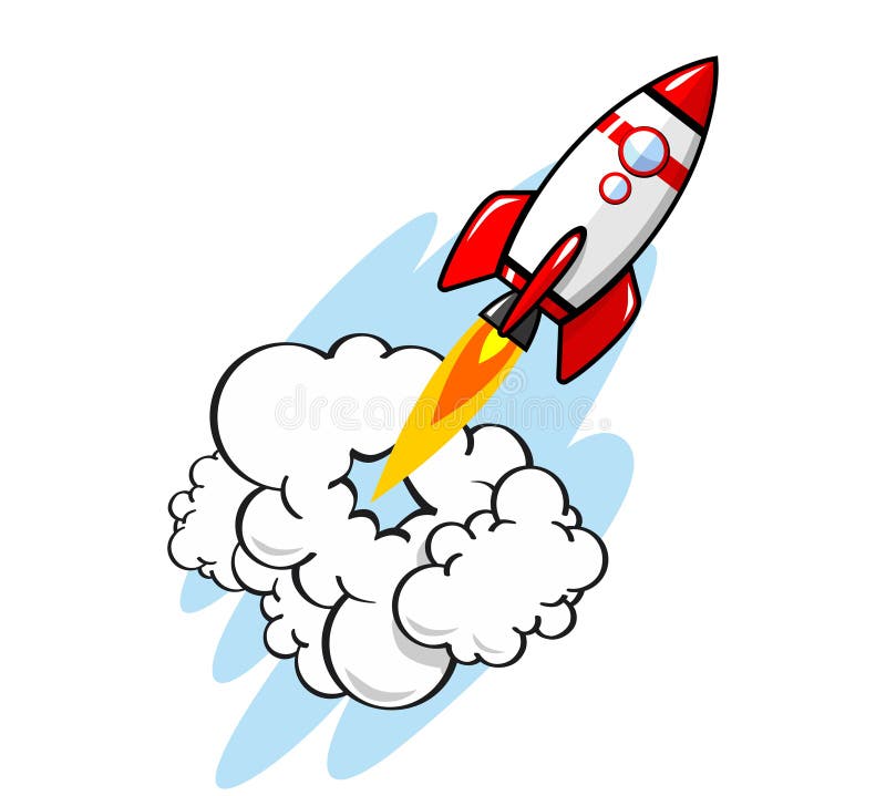 Rocket Launch in Comic Flat Style Stock Vector - Illustration of vintage, startup: 361963597