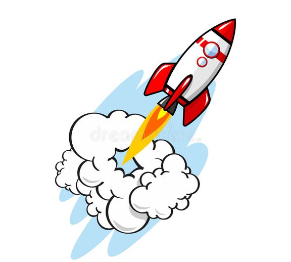 Rocket Launch in Comic Flat Style Stock Vector - Illustration of ...