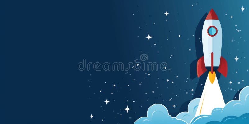 Rocket Launch Concept on a Vibrant Blue Background Stock Image - Image ...