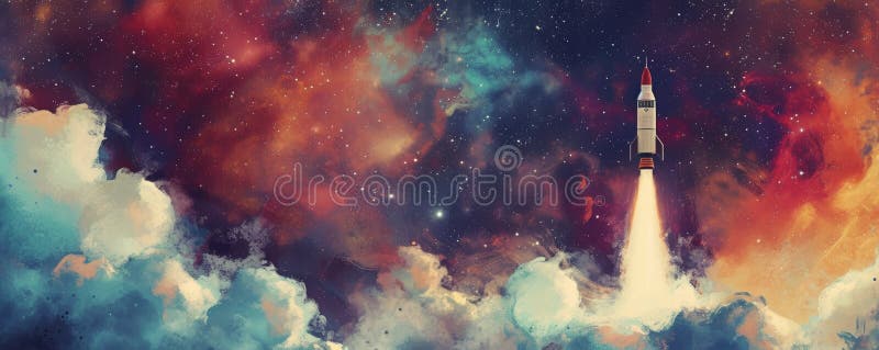 Rocket Launch into Cosmic Space Stock Image - Image of blastoff ...