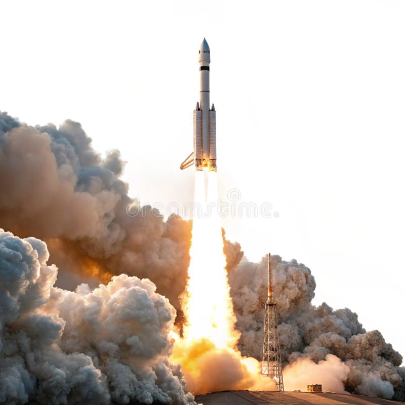 Rocket Launch into the Cosmos Isolated on White Background Stock ...