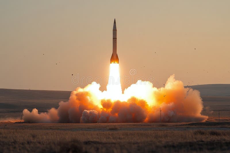 Rocket Launch Creates Large Explosion with Smoke and Fire in a Clear ...