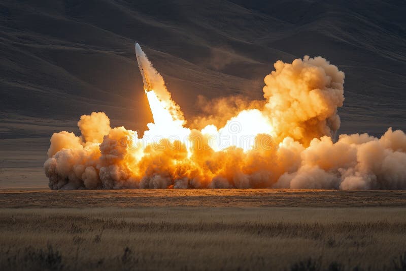 Rocket Launch Creates Large Explosion with Smoke and Fire in a Clear ...