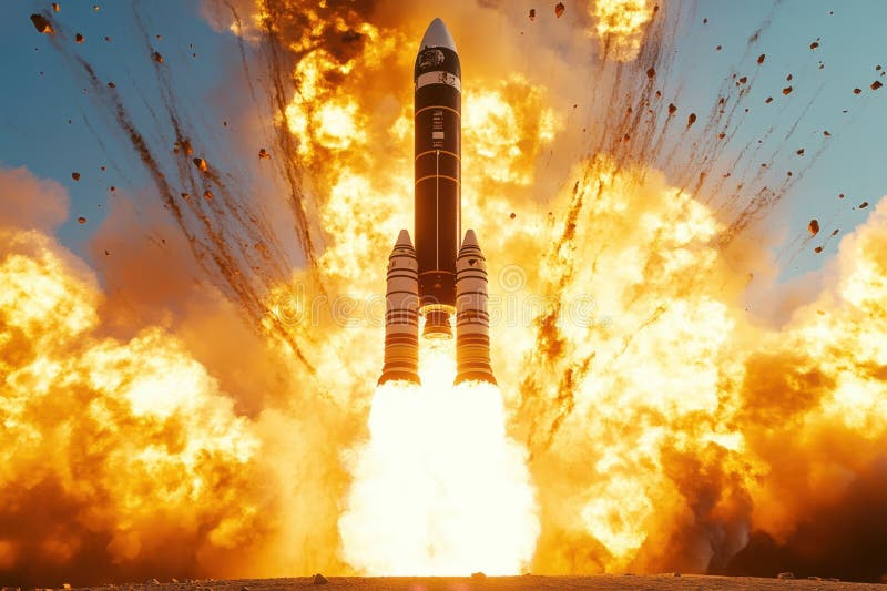 Rocket Launch Creates a Spectacular Explosion Against a Clear Blue Sky ...
