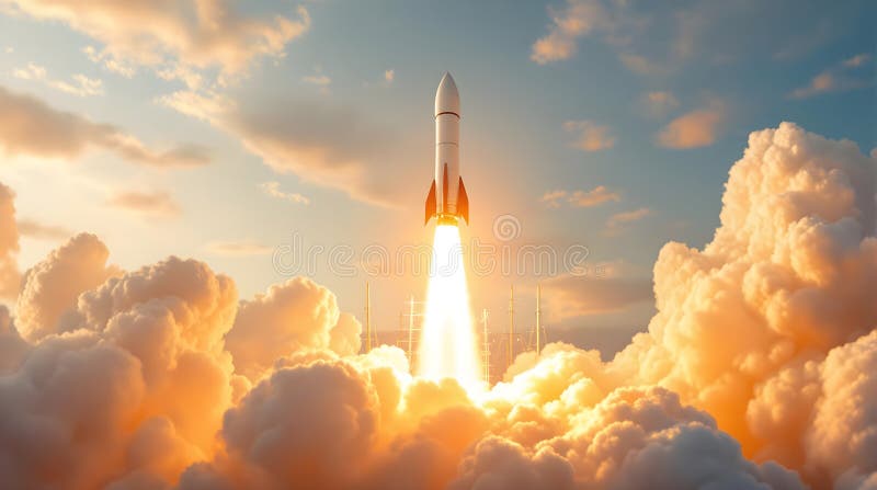 Rocket Launch Creates Vibrant Smoke and Brilliant Glow Against the Sky ...