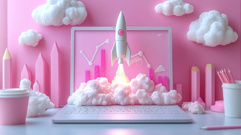 Rocket Launch with Data Charts Stock Illustration - Illustration of ...