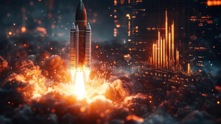 Rocket Launch with Data Visualization Stock Illustration - Illustration ...