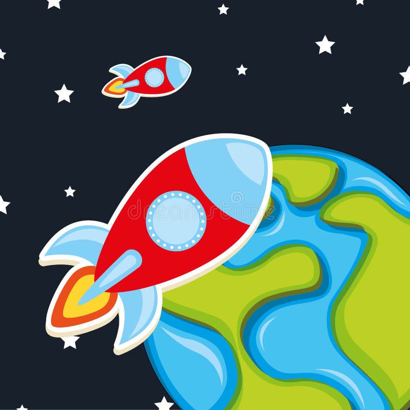 Cartoon Space Rocket Leaving Earth Orbit Stock Illustrations – 19 ...