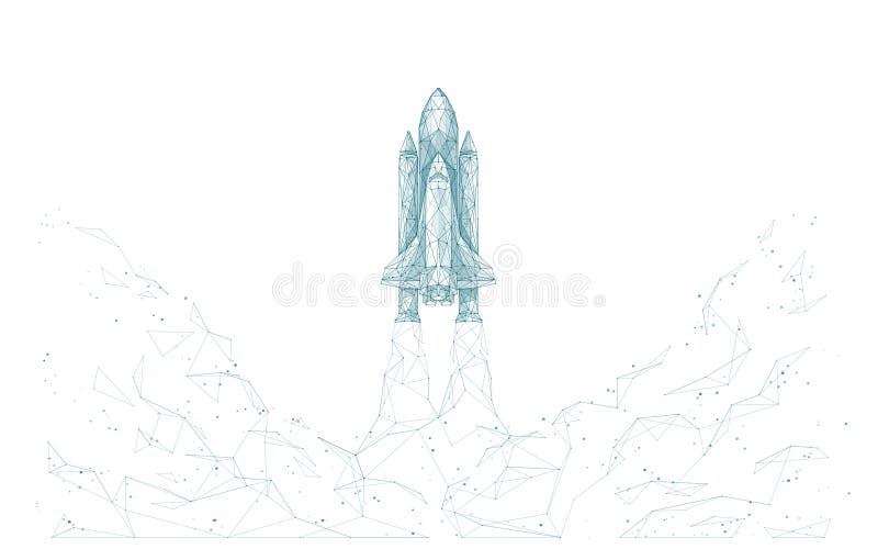 Rocket Launch. Digital Space Shuttle from Polygons and Lines. Stock ...