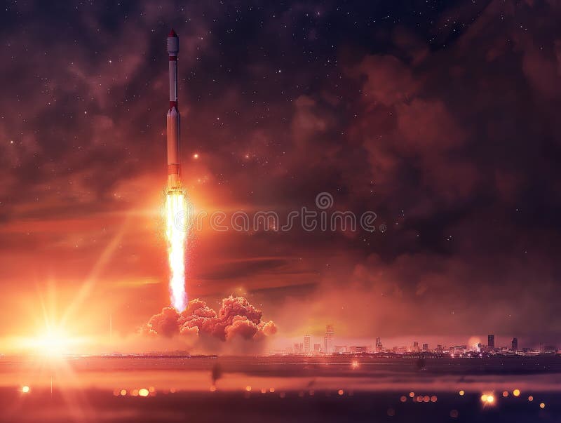 Rocket Launch at Dusk stock photo. Image of science - 317896322