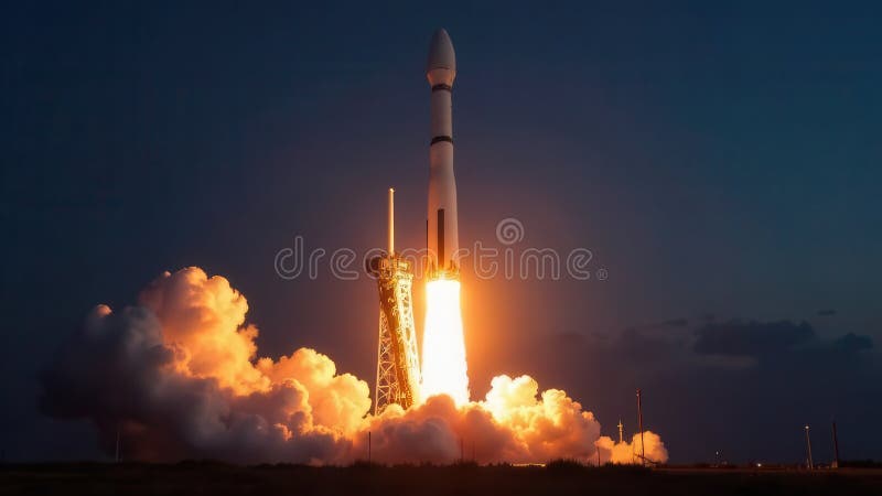 Rocket Launch at Dusk from the Launch Pad Illuminating the Sky Stock ...