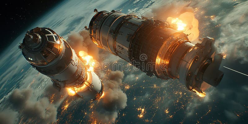 Rocket Launch from Earth Orbit Showcasing Powerful Engine Ignitions and ...