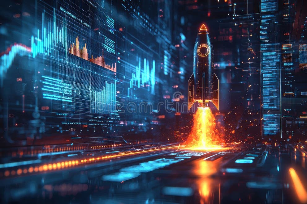 Rocket Launch Event Futuristic Technology Digital Environment Data ...