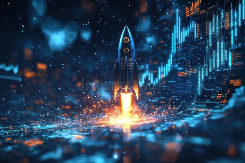 Rocket Launch Event Technology Sector Digital Illustration Futuristic ...