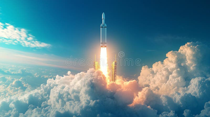 Rocket Launch Exploring the Atmosphere Above Clouds during Daylight ...