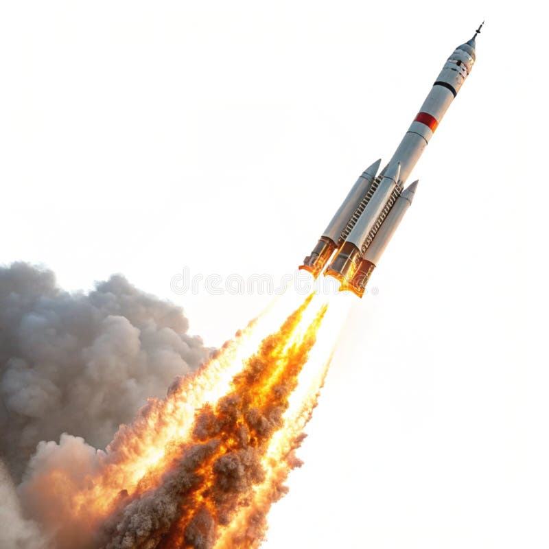 Rocket Launch with Fiery Exhaust Stock Illustration - Illustration of ...
