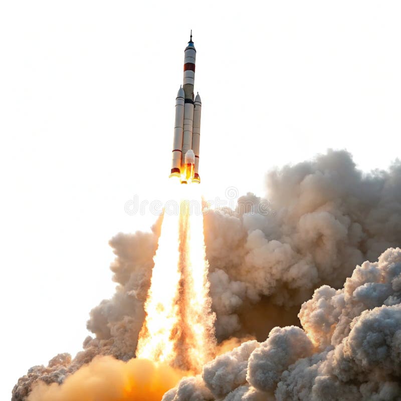Rocket Launch with Fiery Exhaust Stock Illustration - Illustration of ...