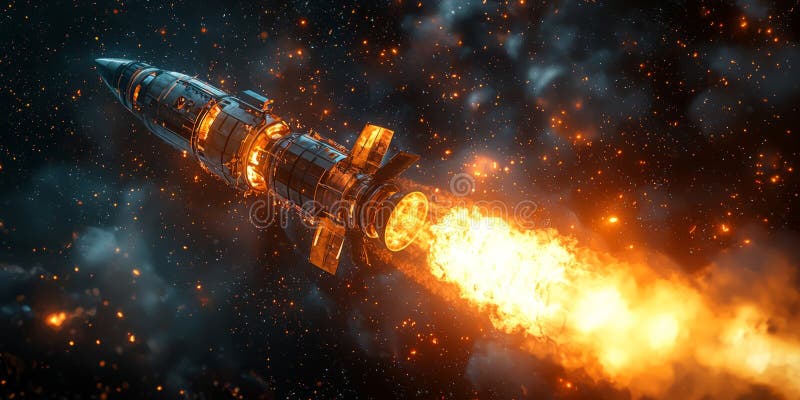 Rocket Launch Fiery Trail Powerful Engines Pushing Deep Space Stock ...