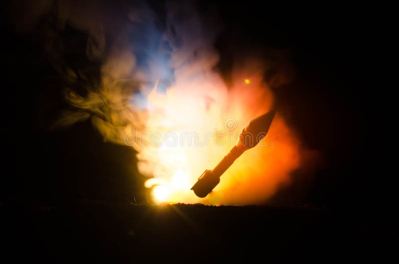 Rocket Launch with Fire Clouds. Nuclear Missiles with Warhead Aimed at ...
