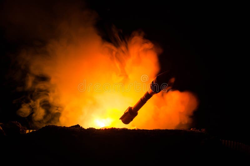 Rocket Launch with Fire Clouds. Nuclear Missiles with Warhead Aimed at ...