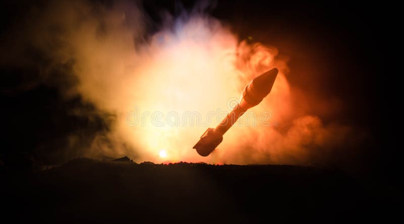 Rocket Launch with Fire Clouds. Nuclear Missiles with Warhead Aimed at ...