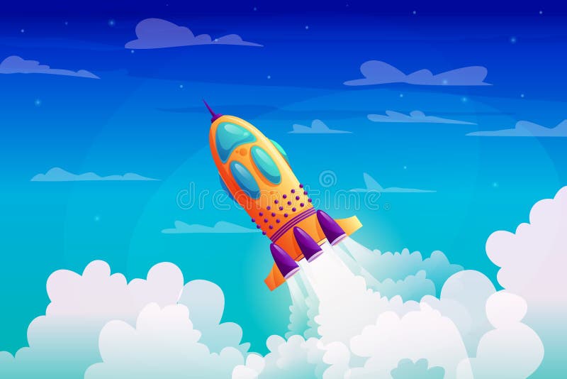 Rocket Launch and Fire Flame, Spaceship Startup Stock Vector ...