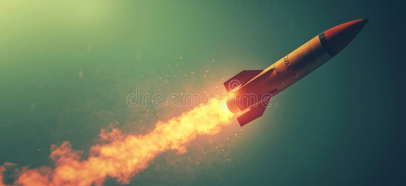 Rocket Launch with Flames and Smoke Against a Gradient Background ...
