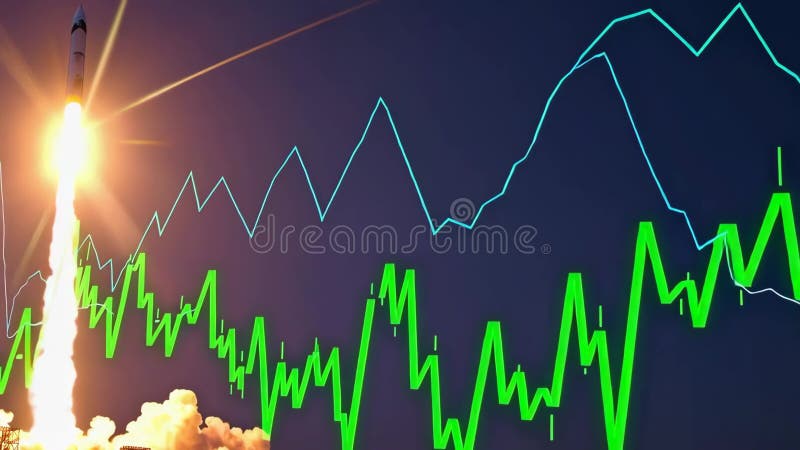 Rocket Launch Footage with Data Visualization of Market Trends Stock ...