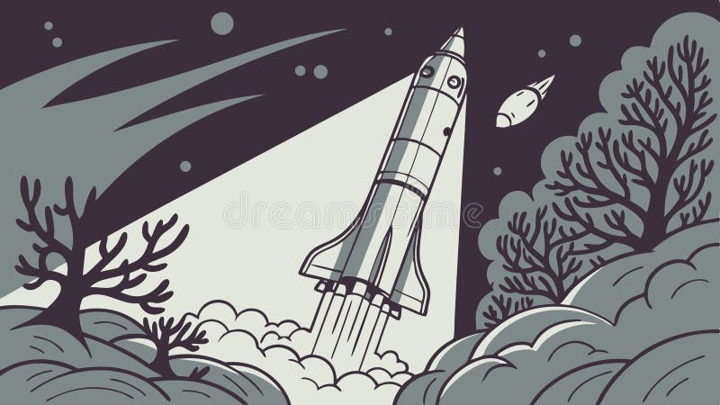 Rocket Launch from Forest, Futuristic Exploration, Vector Design ...