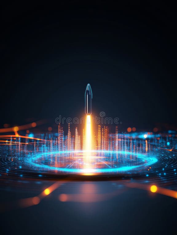 Rocket Launch with Futuristic Digital Effects a Visually Striking Image of a Rocket Launching ...