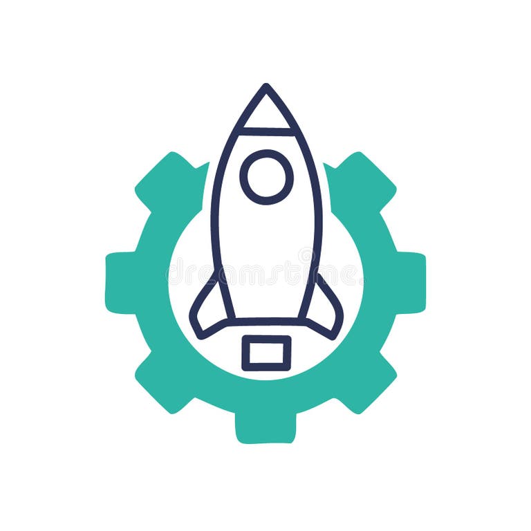 Rocket Launch Gear. Rocket Taking Off within a Gear, Symbolizing ...