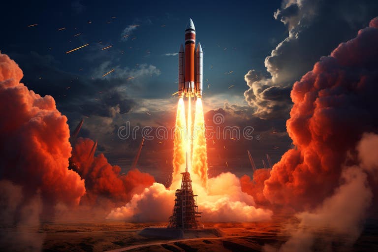 Rocket launch. Generate Ai stock illustration. Illustration of proton ...