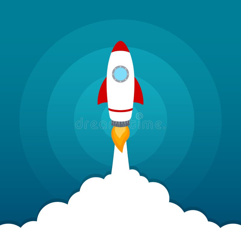 Rocket Launch Icon on Blue Sky Background Stock Vector - Illustration ...