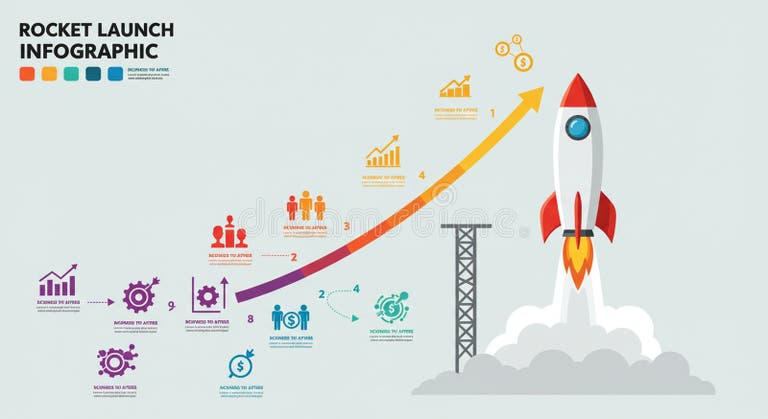 Rocket Launch Infographic Illustrating a Step-by-step Process. a Vertical Rocket with Stock ...