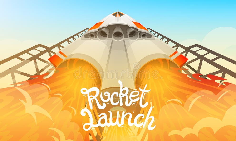 Rocket Launch. International Spaceship, Shuttle in Space, Bottom View ...