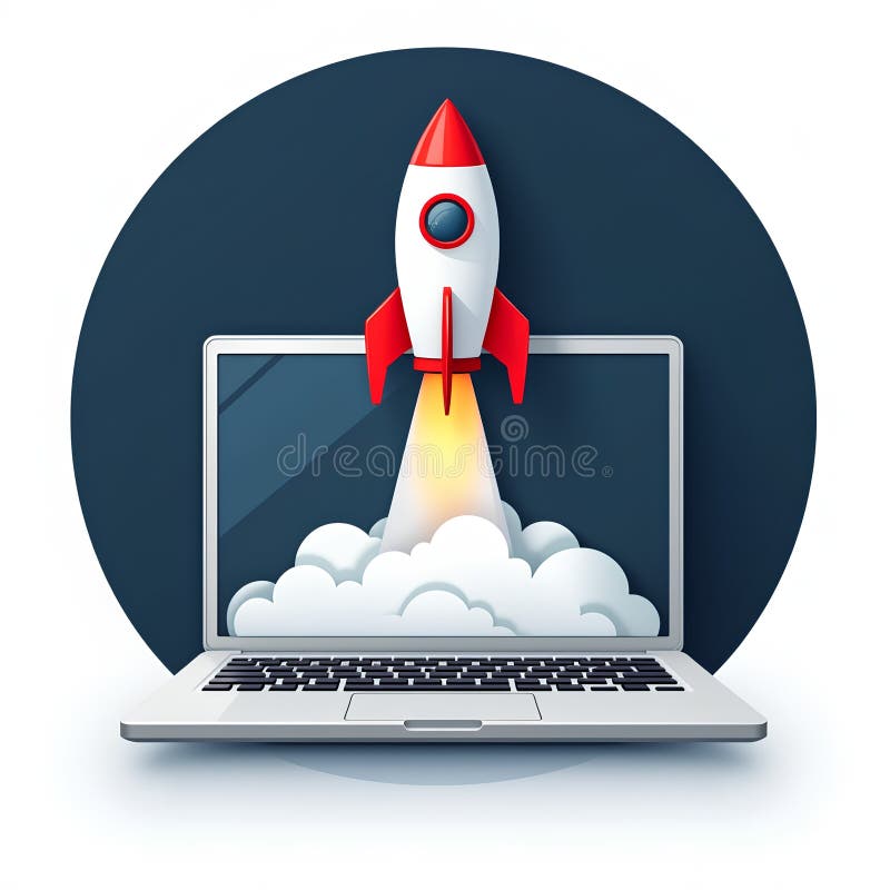 Rocket Launch from Laptop Screen Concept for Startup Business and ...