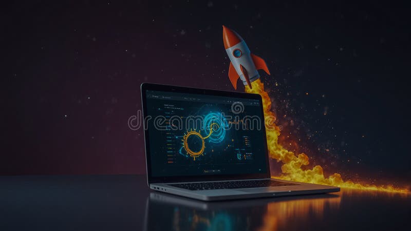 Rocket Launch from Laptop Screen Symbolizing Growth Stock Illustration ...