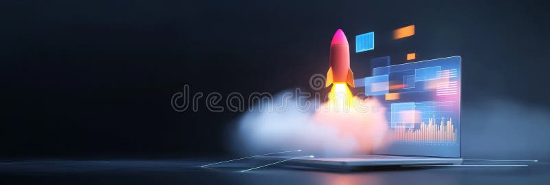 Rocket Launch from Laptop Screen a Vibrant Rocket Launching from a ...