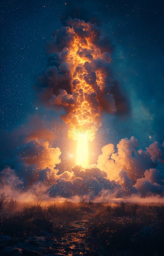 Rocket Launch Lights Up the Night Sky Stock Image - Image of fuel ...