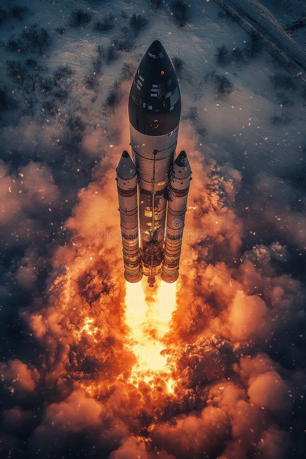 Rocket Launch Lights Up the Snowy Landscape As it Ascends into the Sky ...