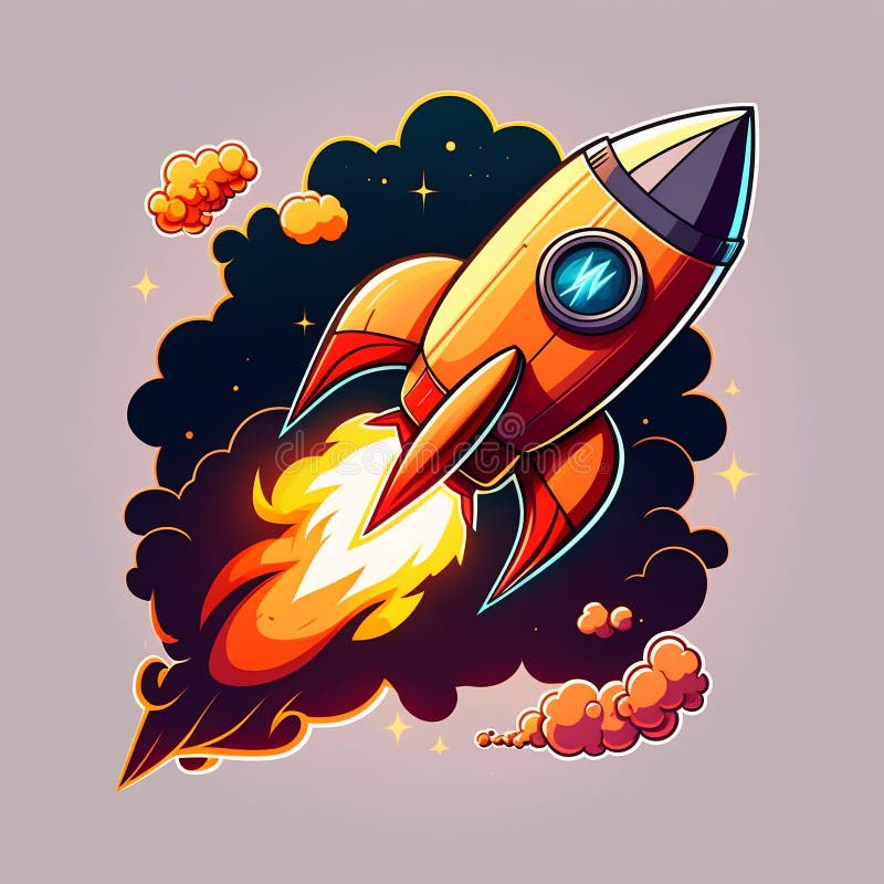 Rocket Launch Logo Sticker in Cartoon Style Illustration. Generative AI ...