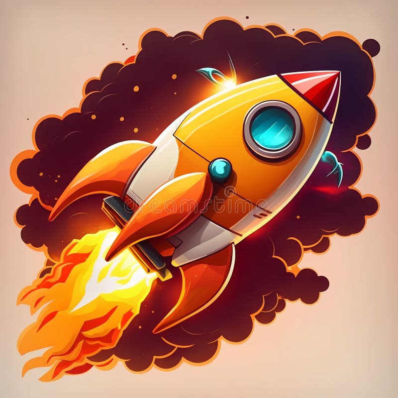 Rocket Launch Logo Sticker in Cartoon Style Illustration. Generative AI ...