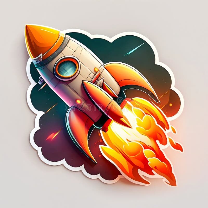 Rocket Launch Logo Sticker in Cartoon Style Illustration. Generative AI ...
