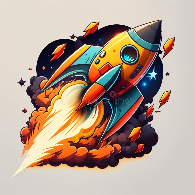 Rocket Launch Logo Sticker in Cartoon Style Illustration. Generative AI ...