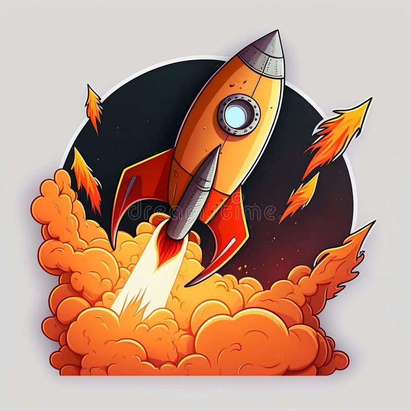 Rocket Launch Logo Sticker in Cartoon Style Illustration. Generative AI ...