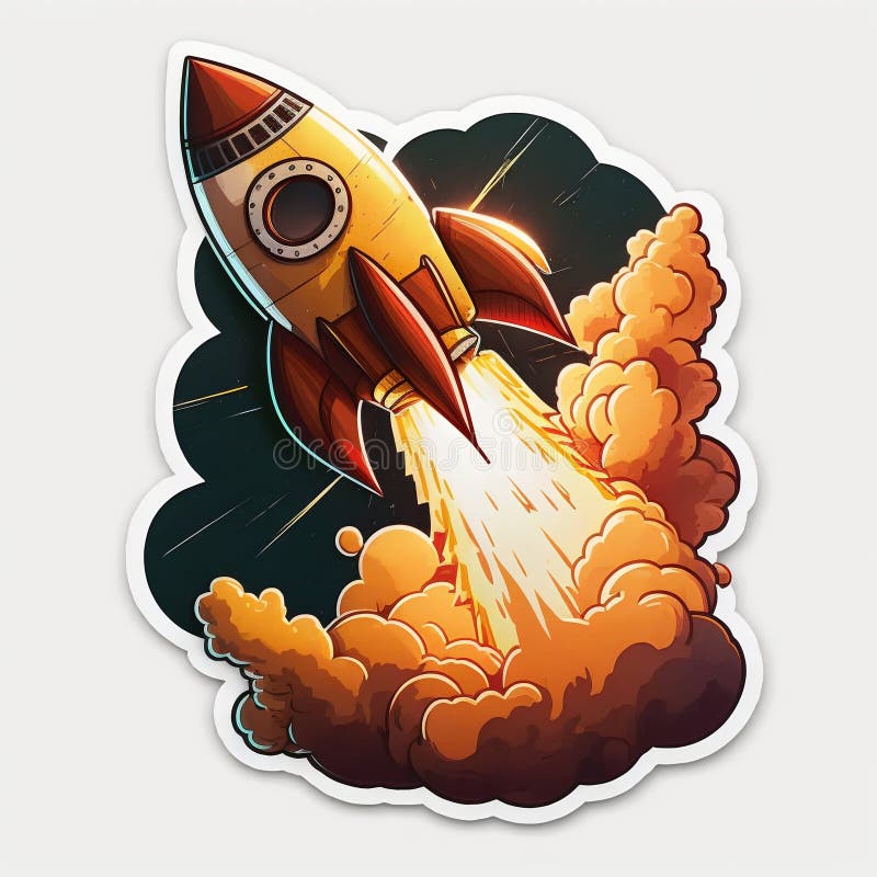 Rocket Launch Logo Sticker in Cartoon Style Illustration. Generative AI ...