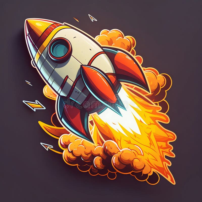 Rocket Launch Logo Sticker in Cartoon Style Illustration. Generative AI ...