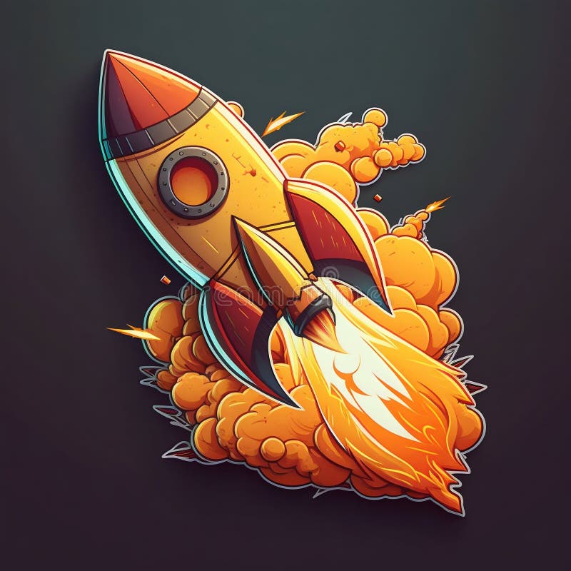 Rocket Launch Logo Sticker in Cartoon Style Illustration. Generative AI ...